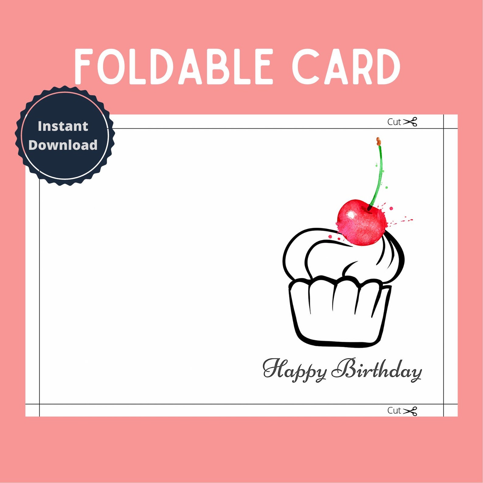 Printable Birthday Card, Minimalistic Birthday Card With Envelope ...