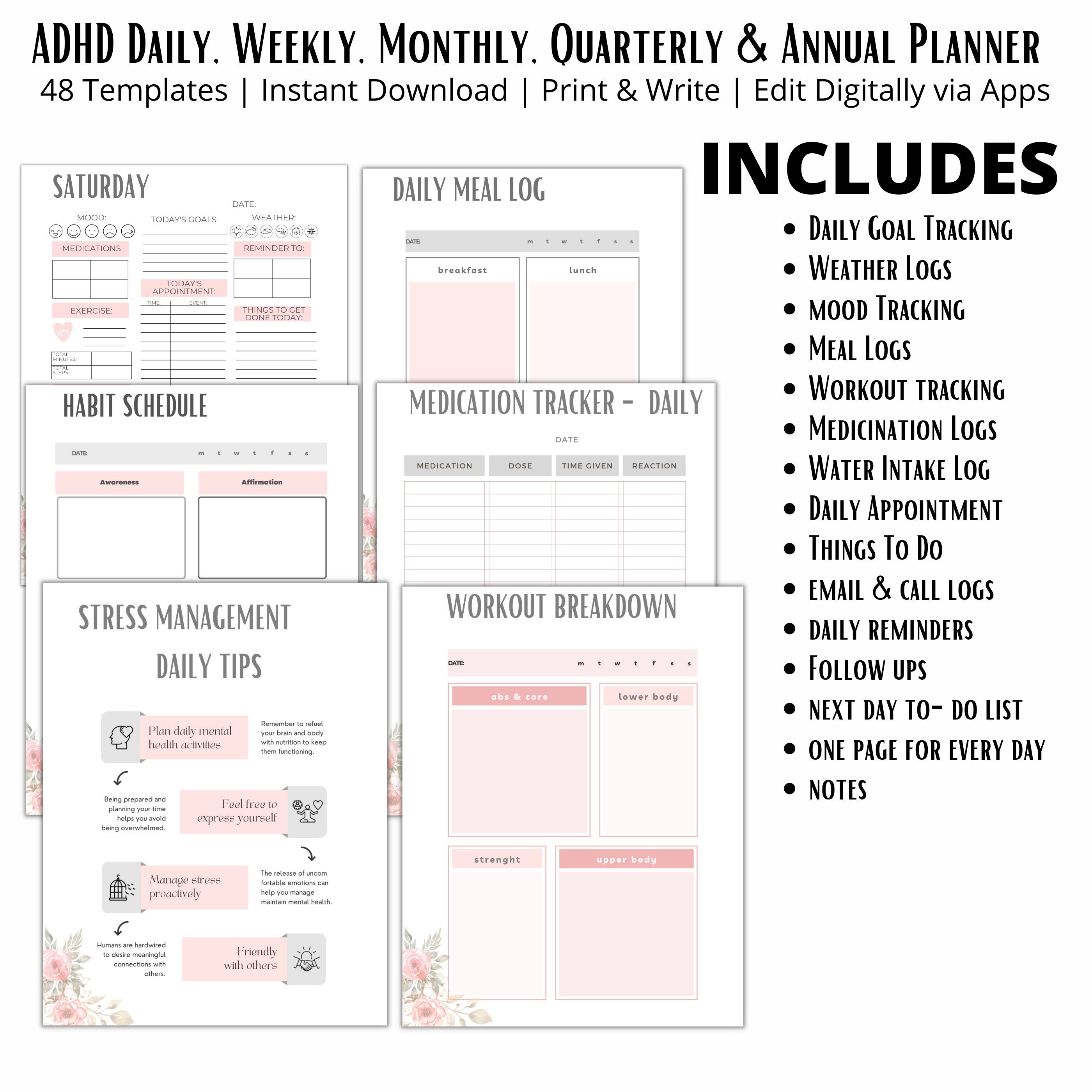 ADHD Digital Planner, Adult Daily ADHD Planner Printable, Adhd ...