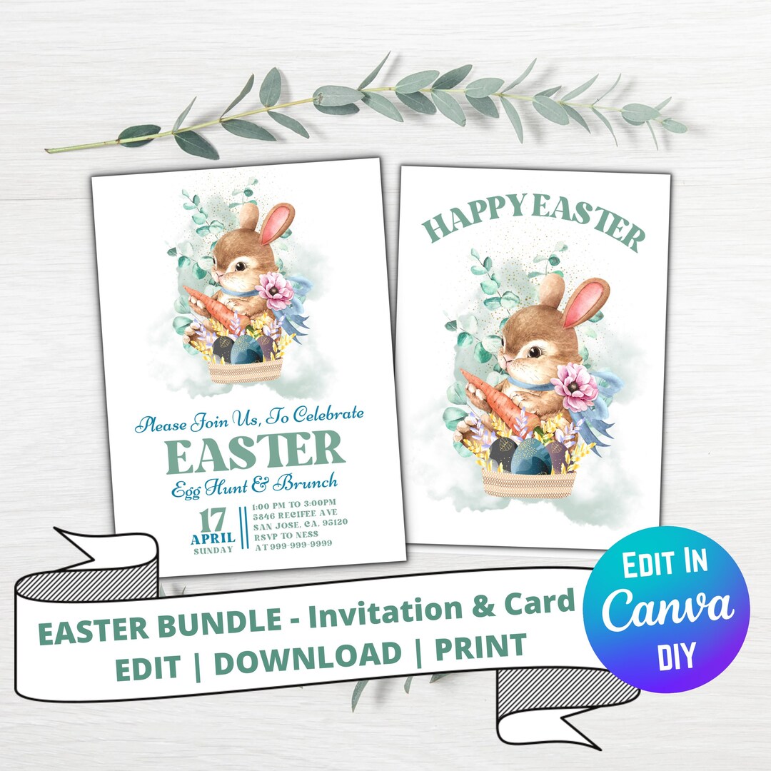 Easter Party Invitation, Printable Easter Egg Hunt Kids Invitation ...