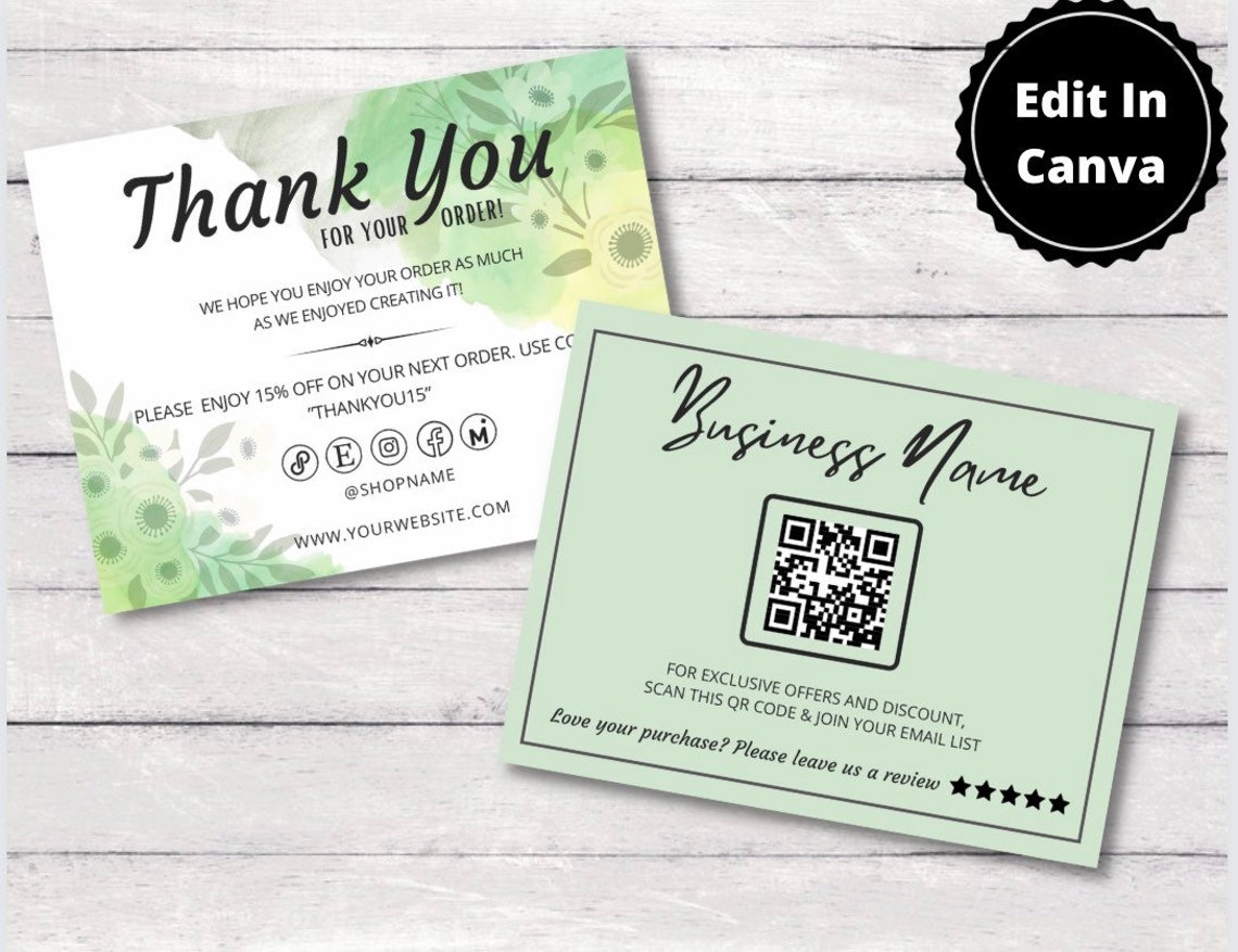 Printable Thank You Business Cards With QR Code Editable - Etsy