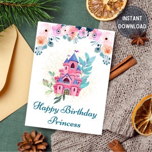 Printable Birthday Card, Children Birthday Card, Princess Printable ...