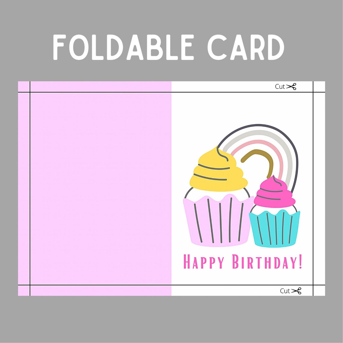 Printable Children Birthday Card, Fun Card, Cupcake Wish, Happy ...
