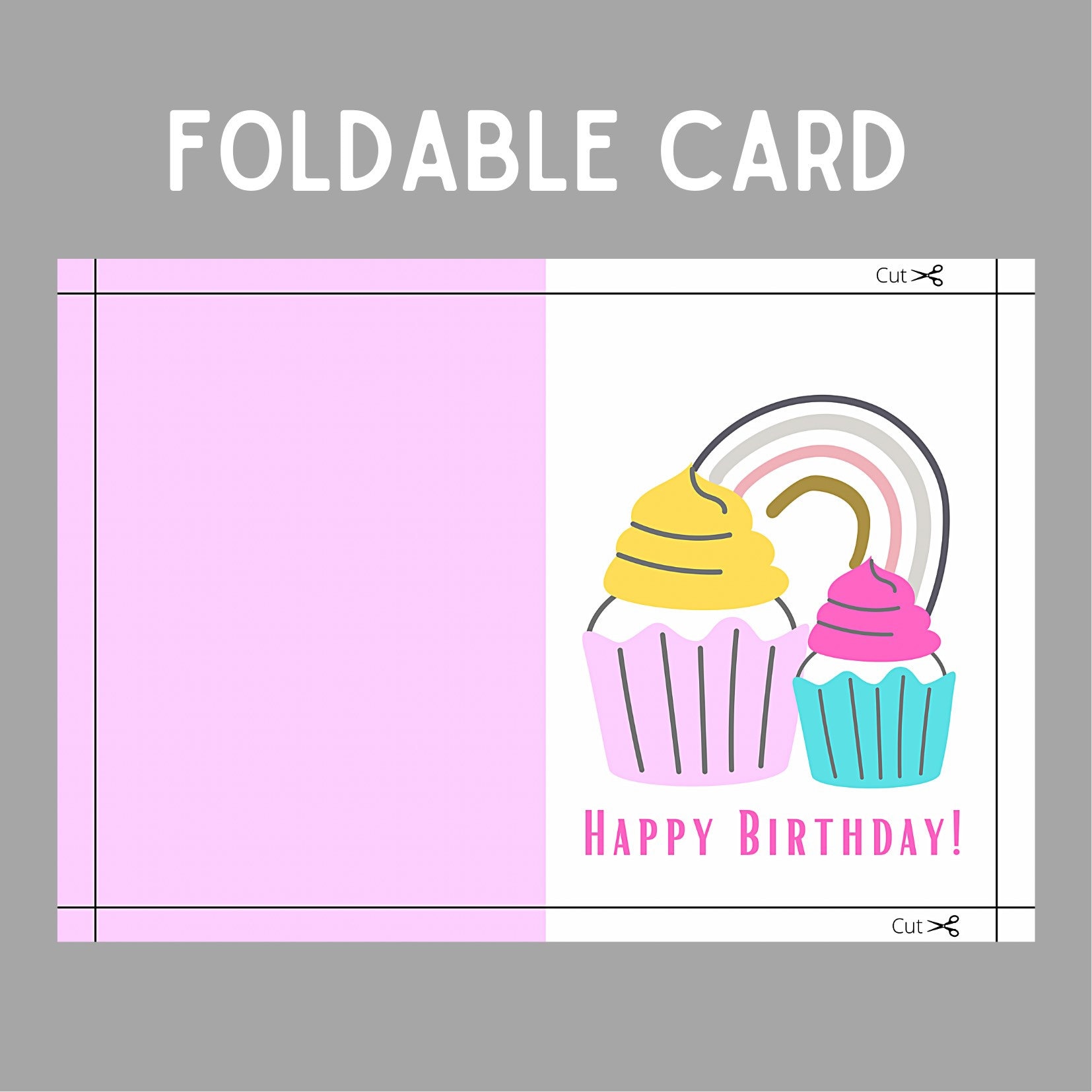 Printable Children Birthday Card, Fun Card, Cupcake Wish, Happy ...