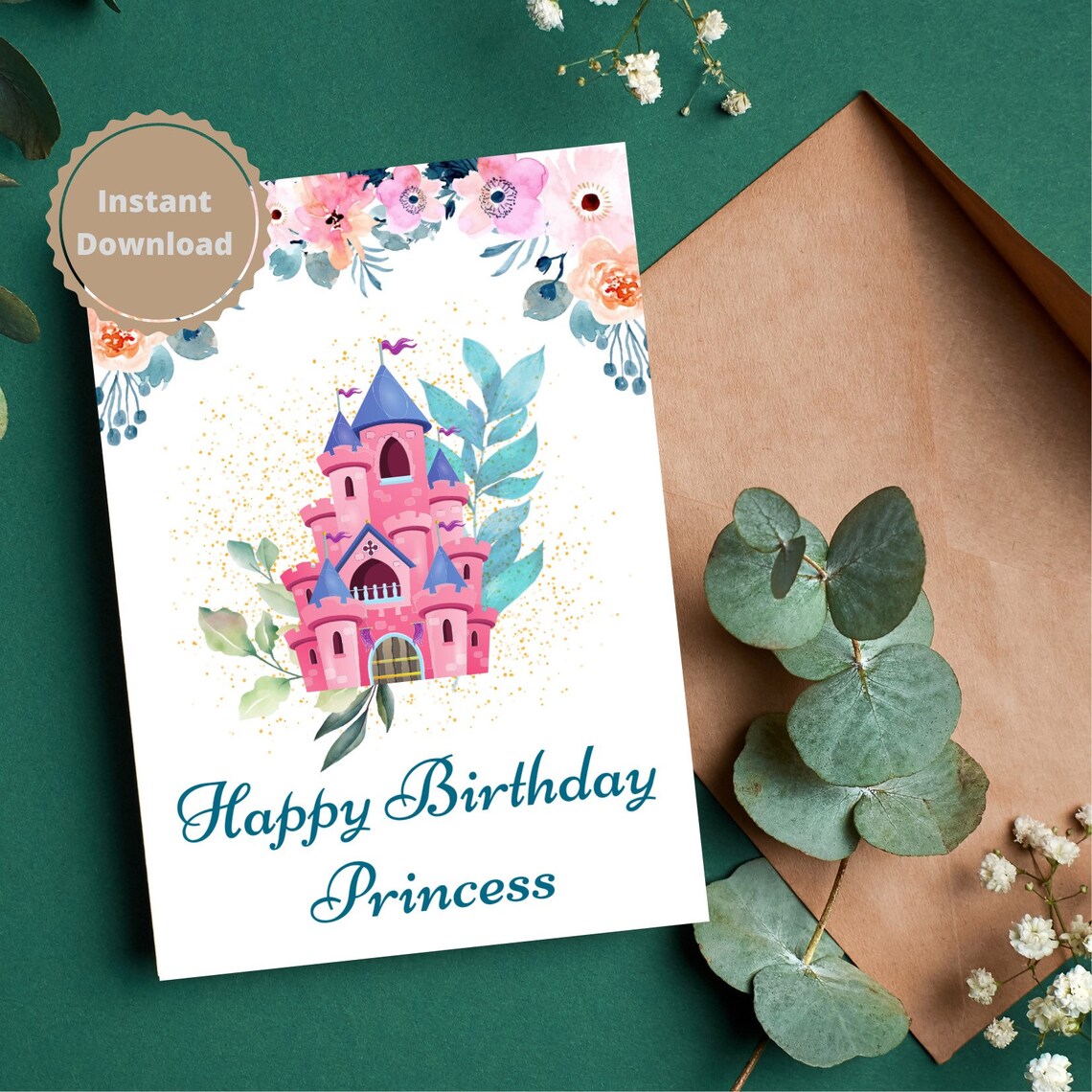 Printable Birthday Card Children Birthday Card Princess - Etsy