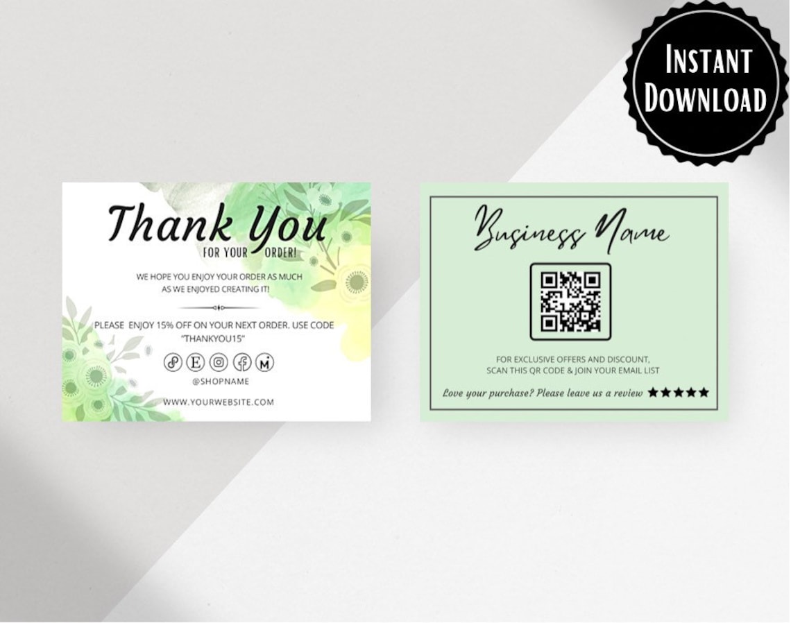 Printable Thank You Business Cards With QR Code Editable | Etsy