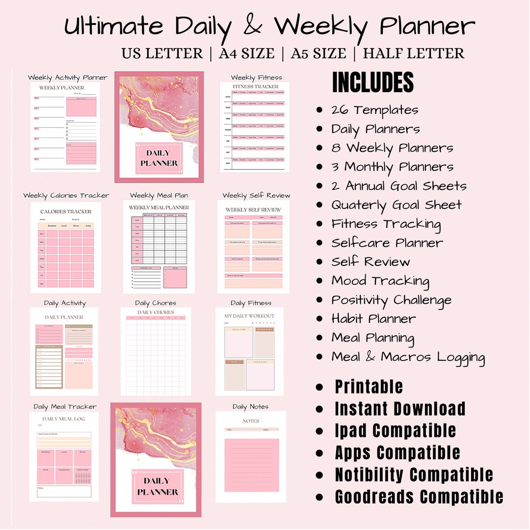 Printable Daily Planner, Digital Planner, Work Day Dairy, to Do List ...