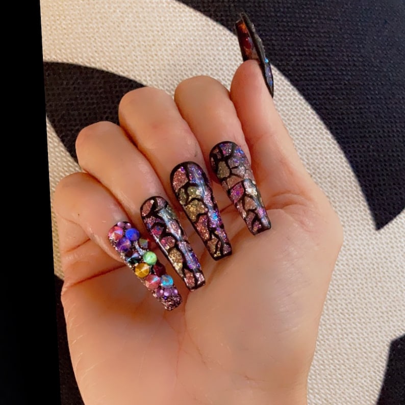 Stained Glass Hand Painted Press on Nails/extra Long Nails/ - Etsy