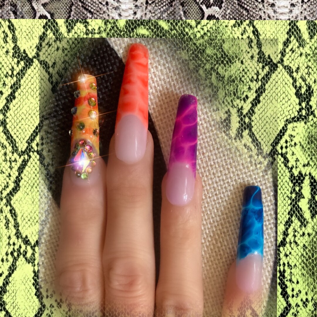 Don't Trip Snakeskin/reptile/animal Skin Colorful French Tip Press on ...