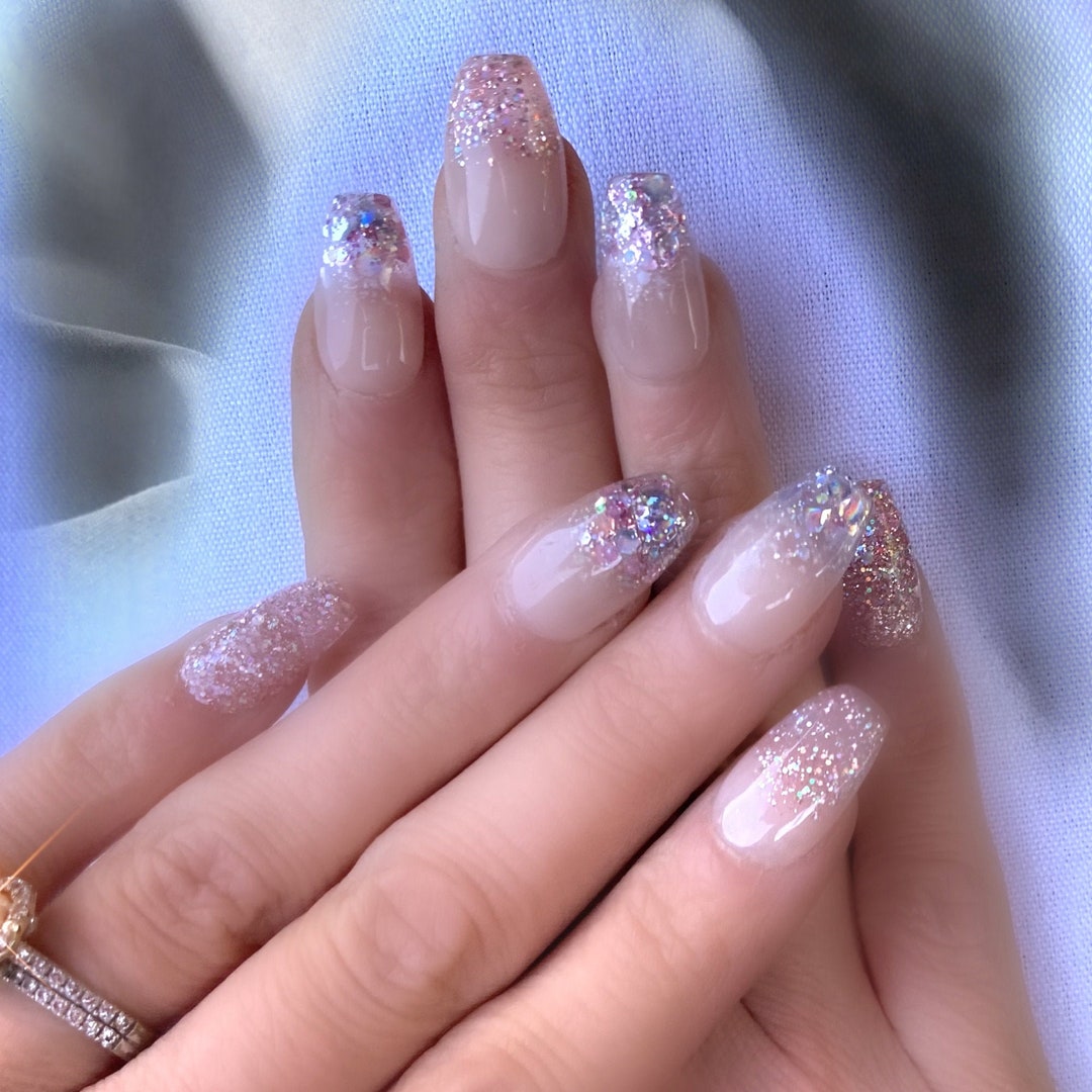 Bridal Princess Nails/Queen Clear Français w/paillettes Appuyez sur les ...