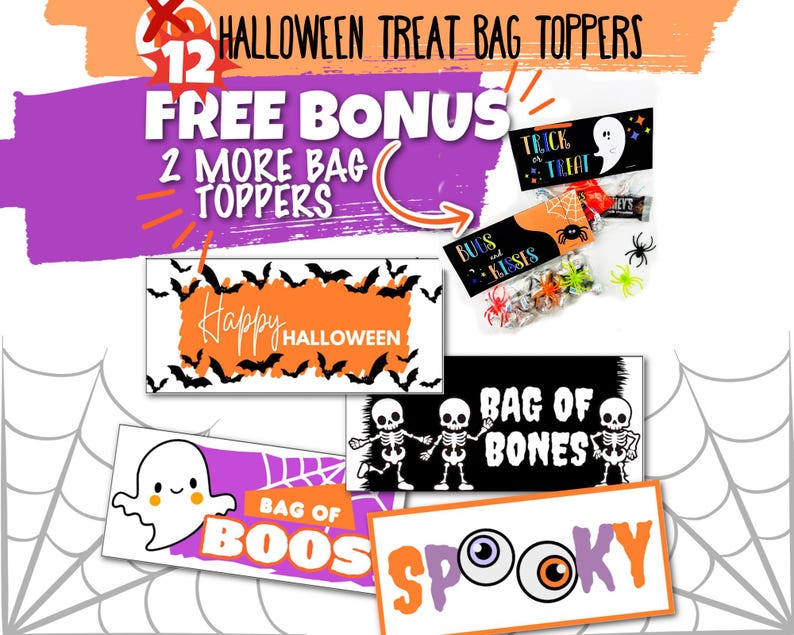 Halloween Treat Bag Toppers Digital Download Bag Topper Template Halloween Party Favors ...