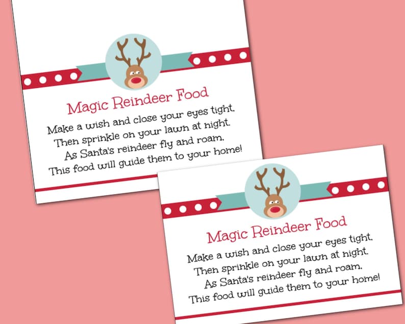 Magic Reindeer Food Poem Label Printable Reindeer Food Bags Christmas ...