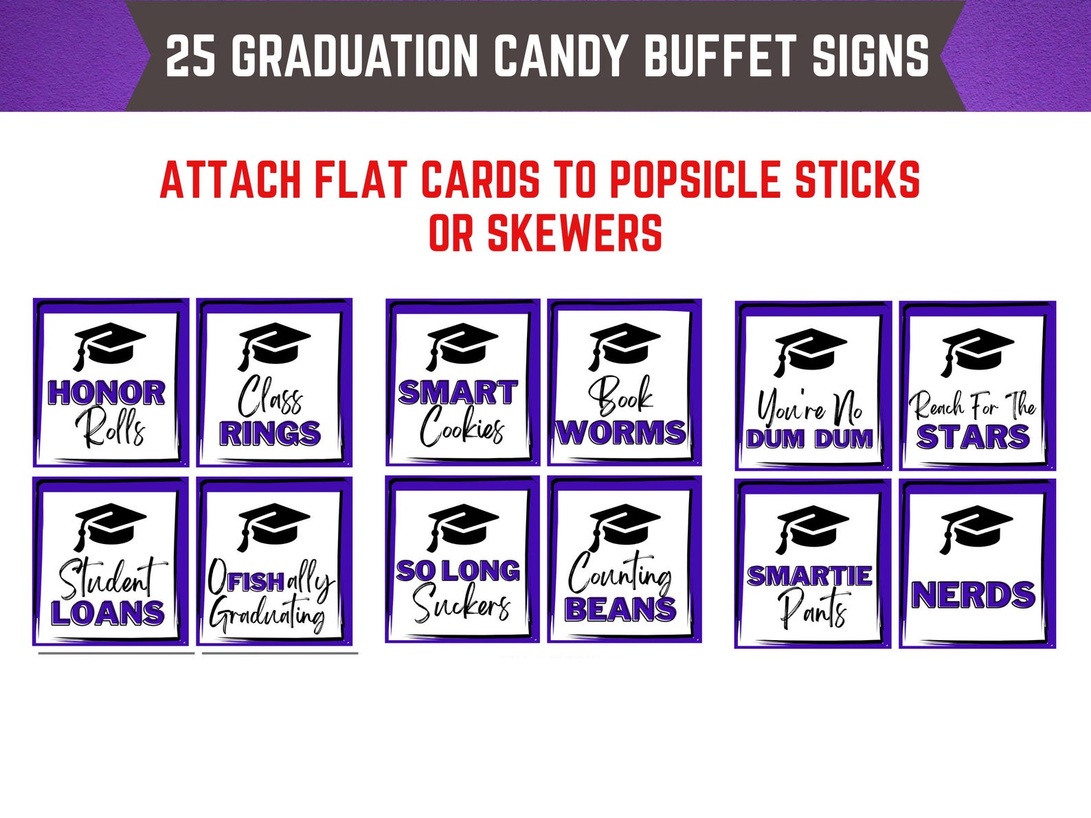 Purple Graduation Candy Buffet Signs, Grad Party Candy Bar Signs ...