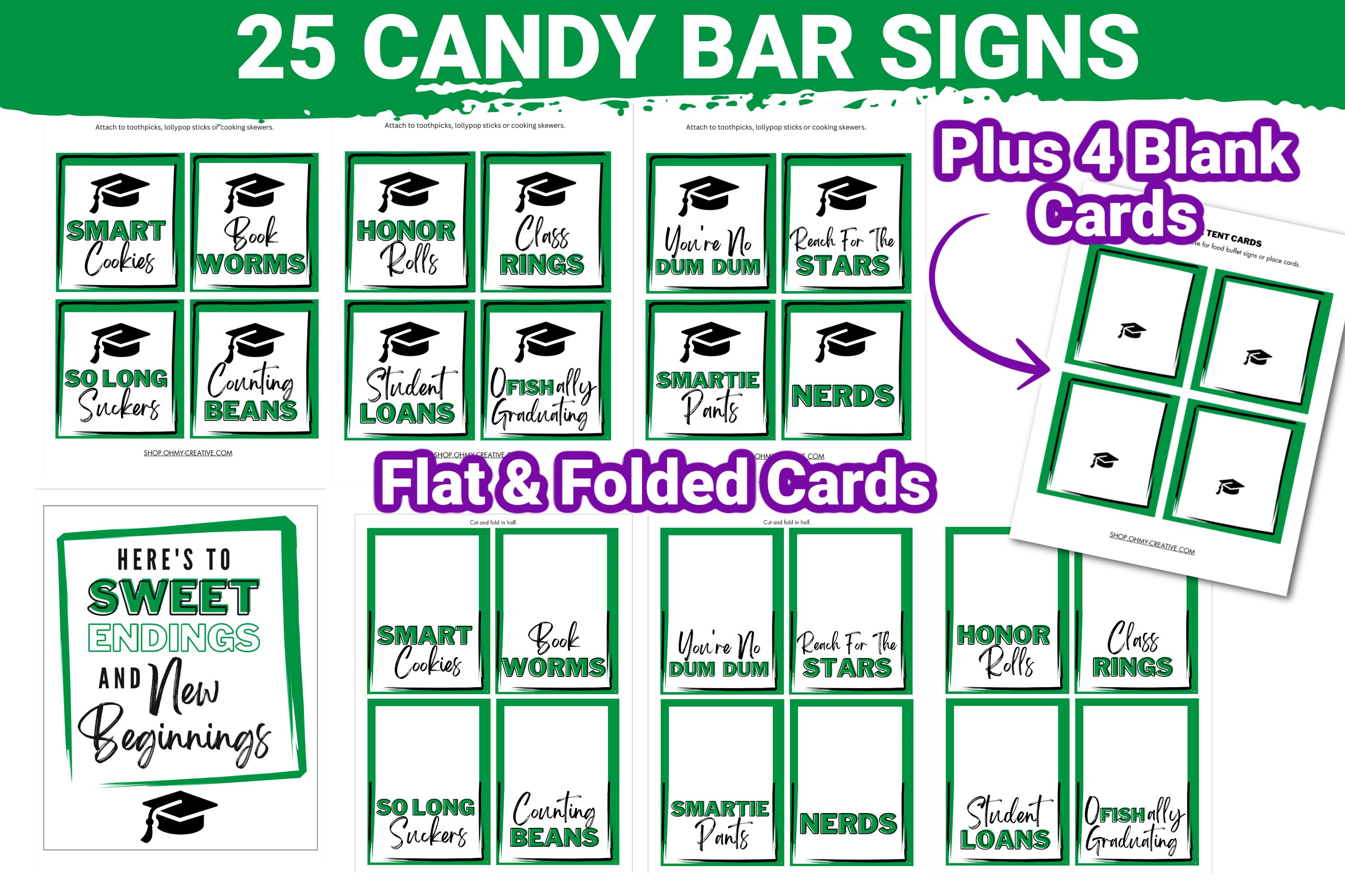 Green Graduation Candy Buffet Signs Candy Bar Label Grad Party Candy ...
