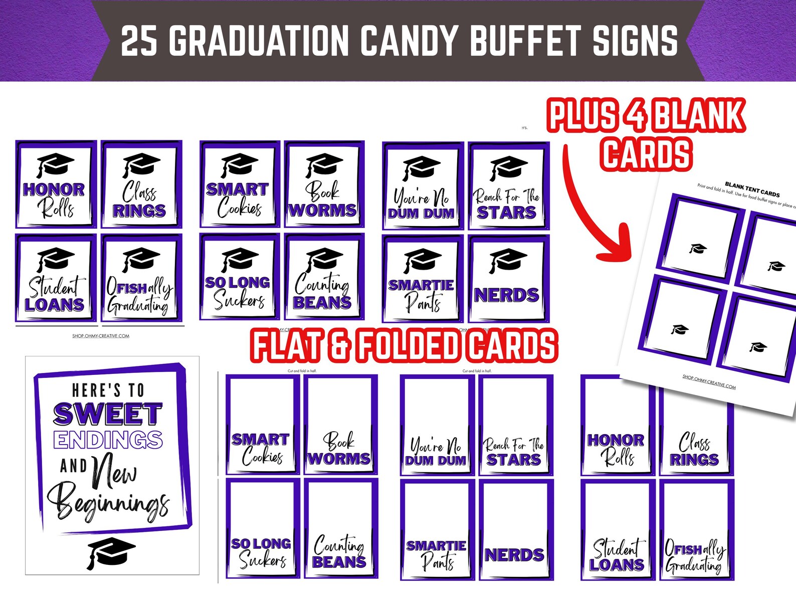 Purple Graduation Candy Buffet Signs, Grad Party Candy Bar Signs ...