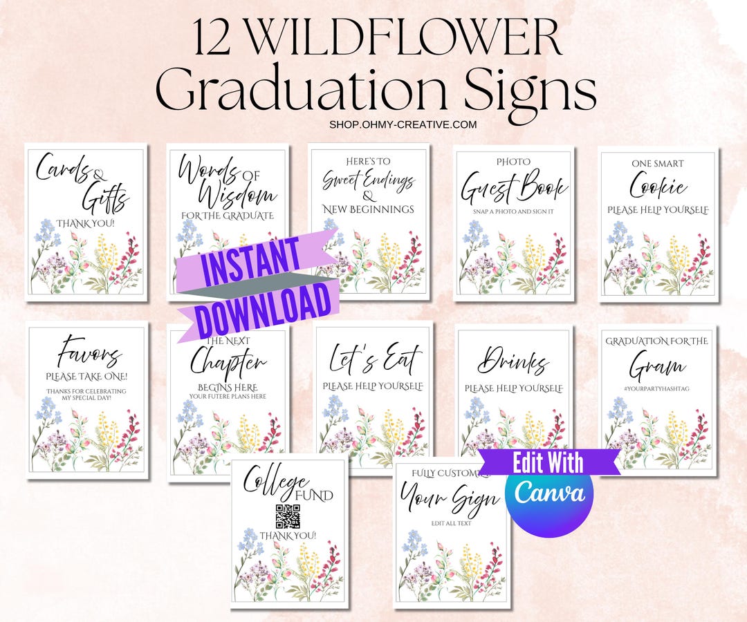 Wildflower Graduation Party Sign Bundle Editable Grad Table Signs ...