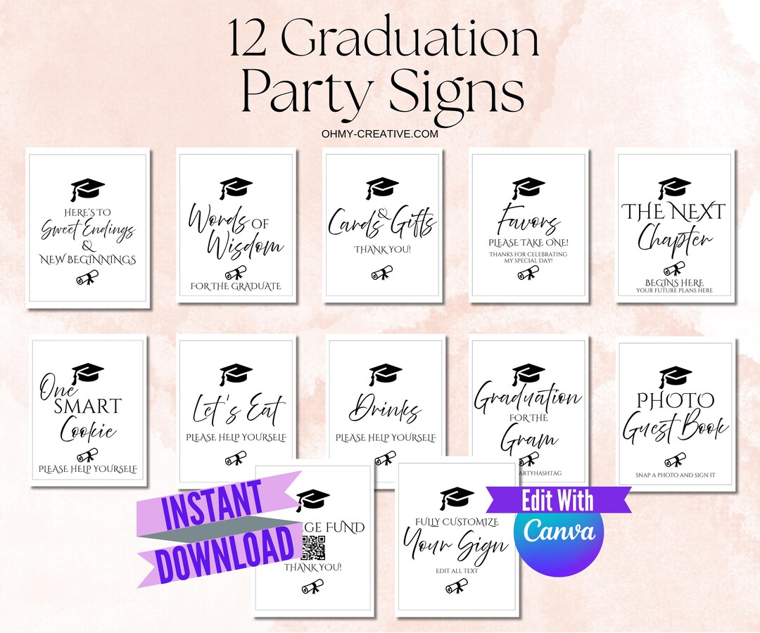 Graduation Party Signs Printable Template Bundle | Editable in Canva ...