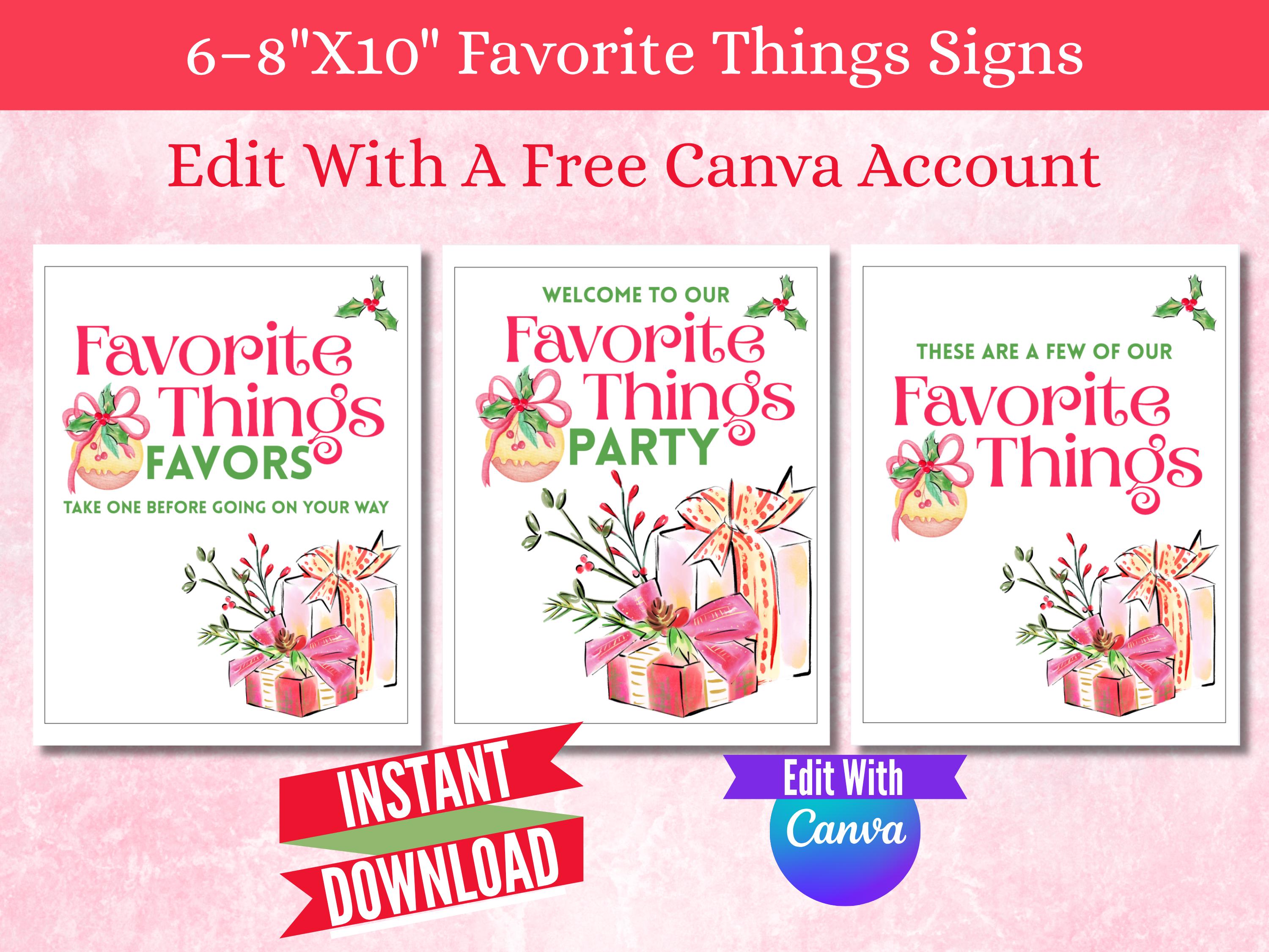 Christmas Party Printable Favorite Things Party Sign Digital Download ...