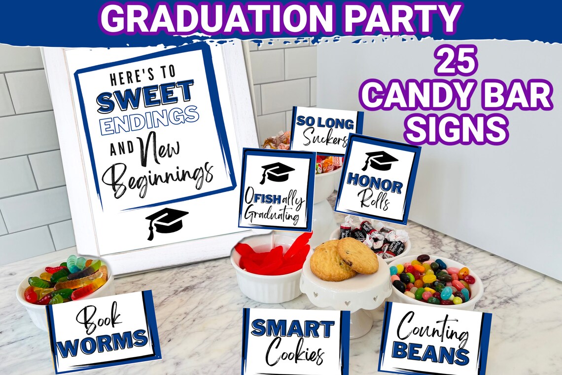 Blue Graduation Candy Buffet Signs Candy Bar Label Grad Party Candy ...