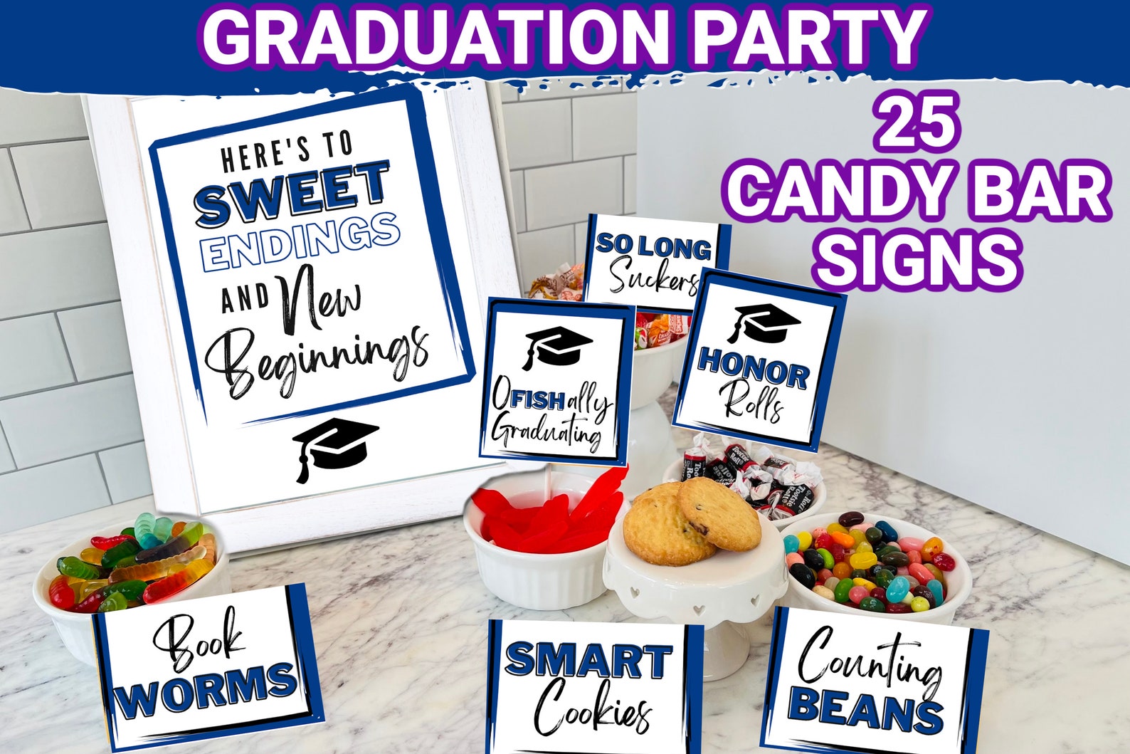 Blue Graduation Candy Buffet Signs Candy Bar Label Grad Party Candy ...