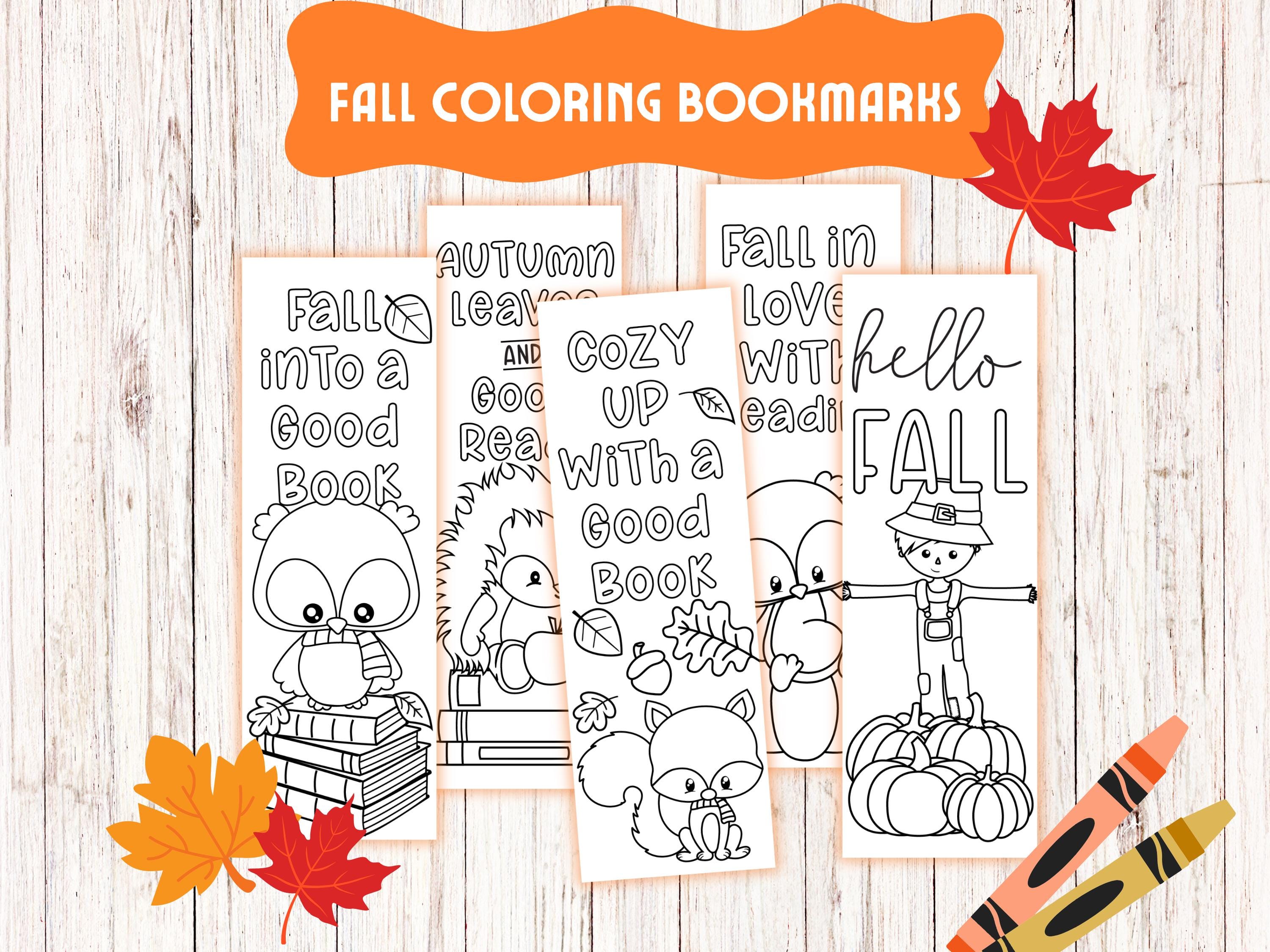 Woodland Bookmark Printable Fall Coloring Bookmarks Kids Autumn ...