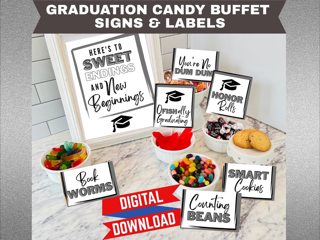 Gray Graduation Candy Buffet Signs Candy Bar Label Grad Party Candy Bar ...