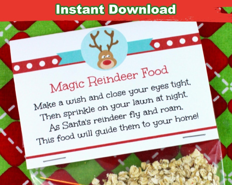 Magic Reindeer Food Poem Label Printable Reindeer Food Bags Christmas ...