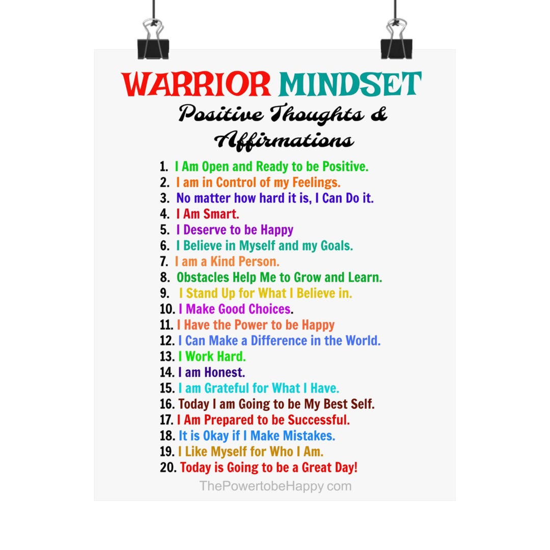 Affirmations Warrior Mindset Poster, Motivational Affirmation Poster ...