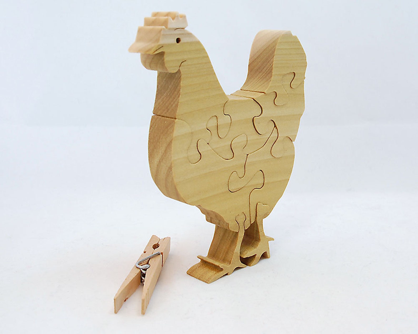 Wooden Hen Puzzle That Stands Up. Chicken Shelf Sitter Art • animal ...
