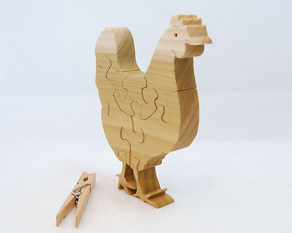 Wooden Hen Puzzle That Stands Up. Chicken Shelf Sitter Art • animal ...