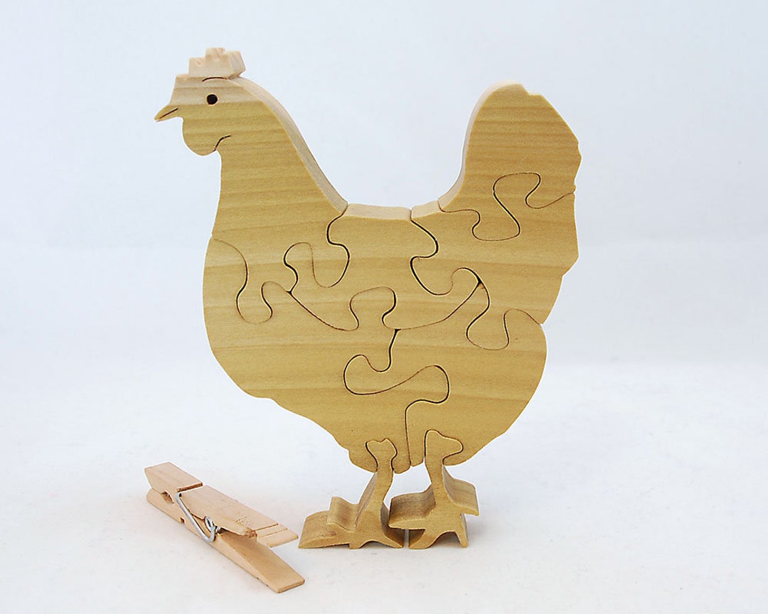 Wooden Hen Puzzle That Stands Up. Chicken Shelf Sitter Art • animal ...