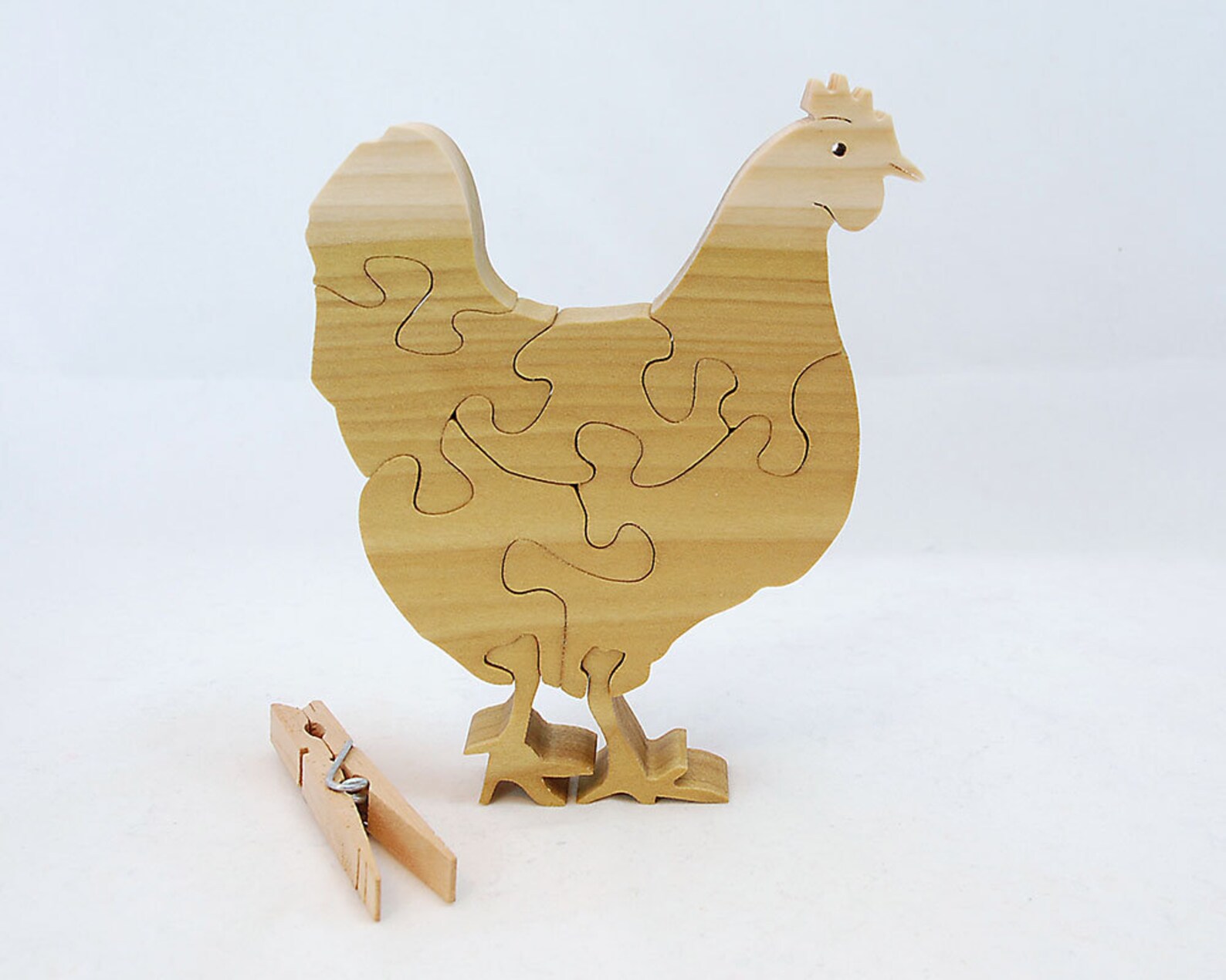 Wooden Hen Puzzle That Stands Up. Chicken Shelf Sitter Art • animal ...