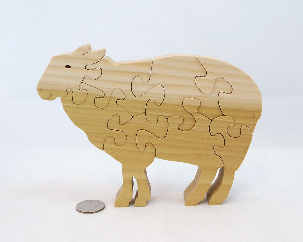 Wooden Sheep Puzzle Stand up Jigsaw Ewe Shelf Sitter Art Animal Desk ...