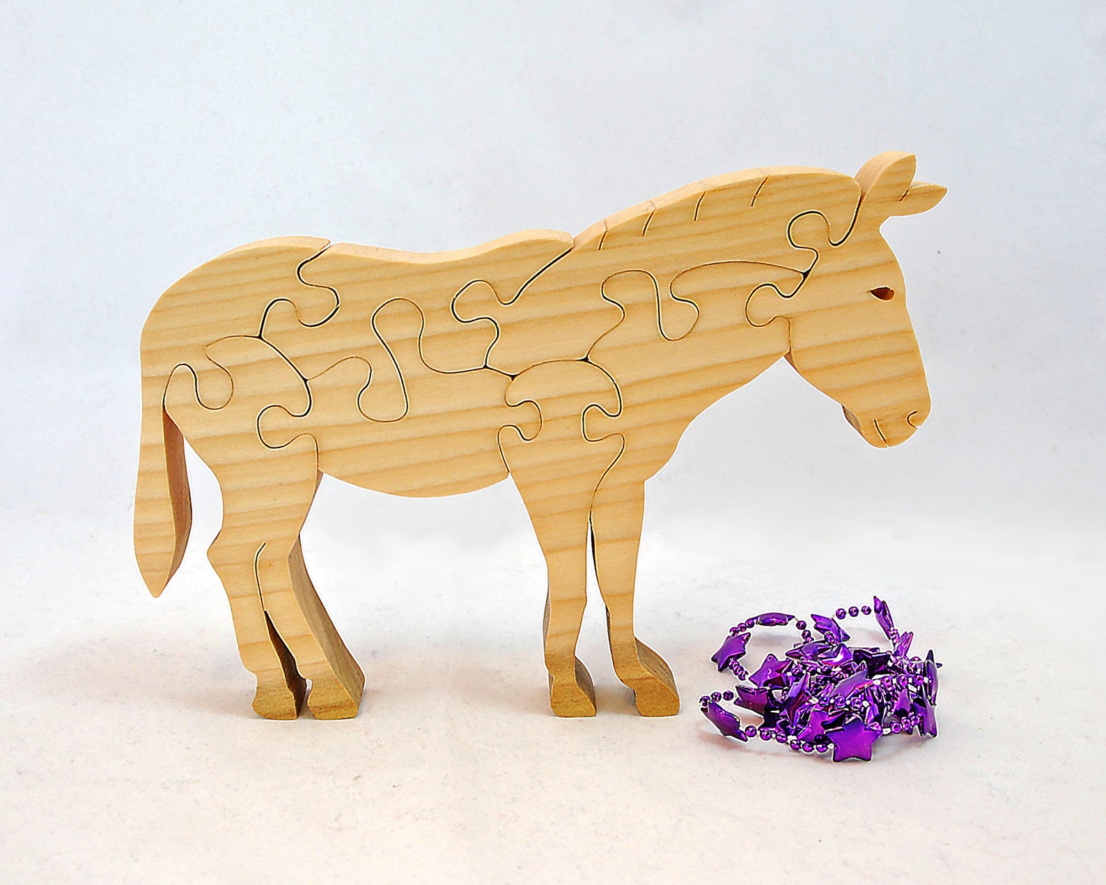 Wooden Donkey Puzzle That Stands up Burro Art Shelf Sitter Animal Desk ...