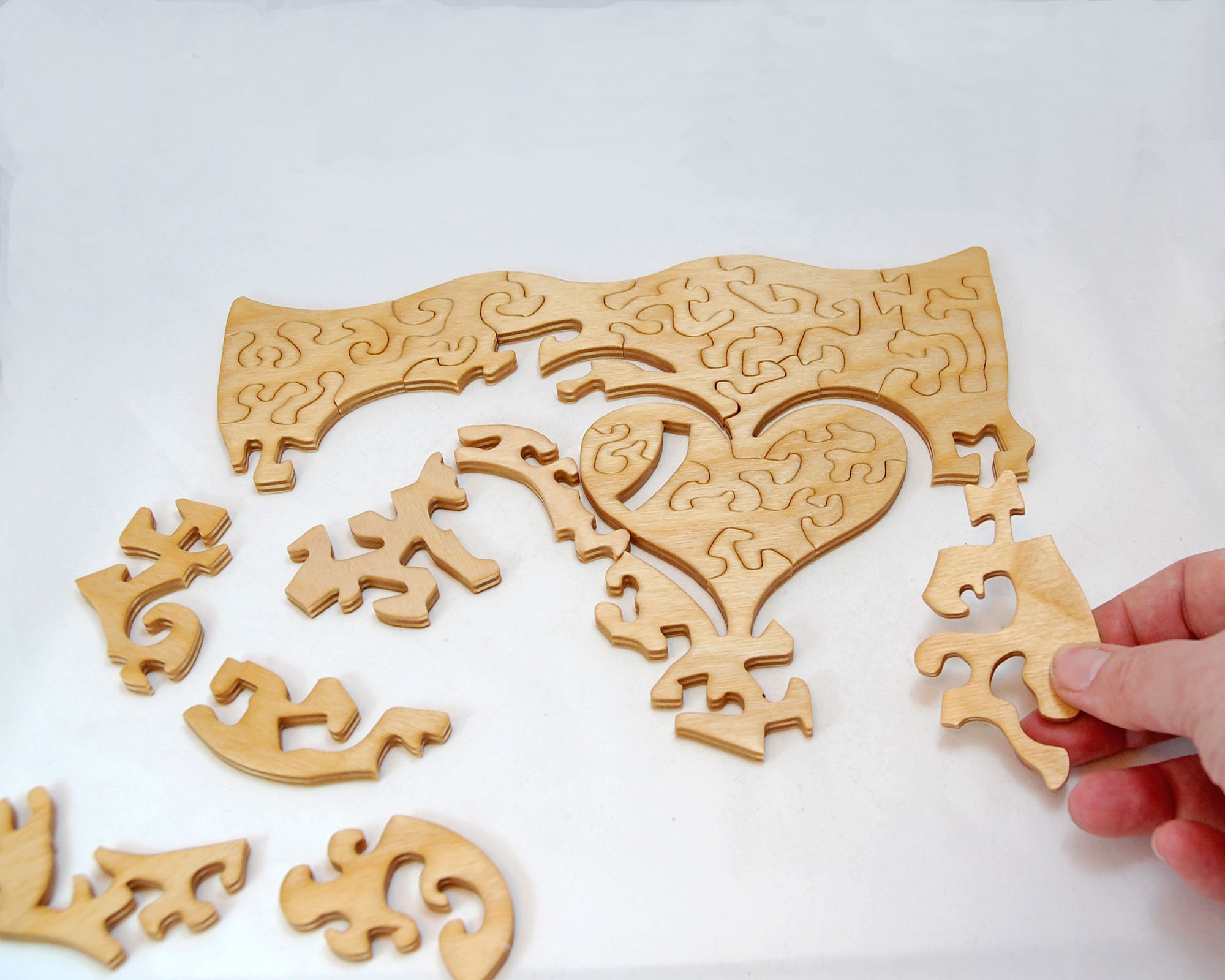 Two Hearts Together Wooden Heart Puzzle Naturally Finished - Etsy