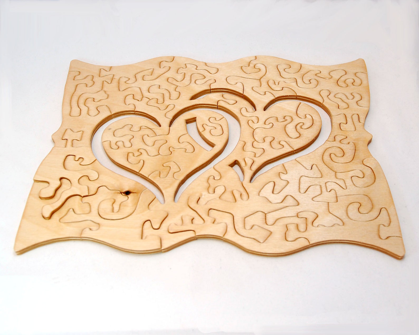 Two Hearts Together Wooden Heart Puzzle Naturally Finished - Etsy