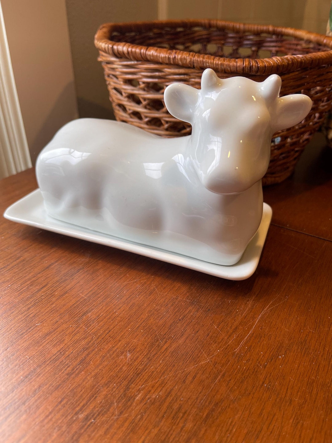 Cordon Bleu Butter Dish Farmhouse Country Farm Cowboy Covered Cow Shape ...