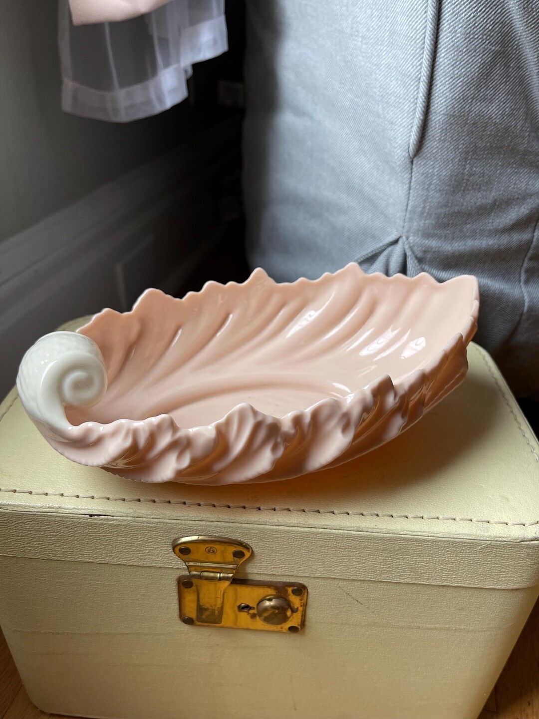 Vintage Pink Lenox Dish Acanthus Leaf Pattern Ruffled Bowl Candy ...