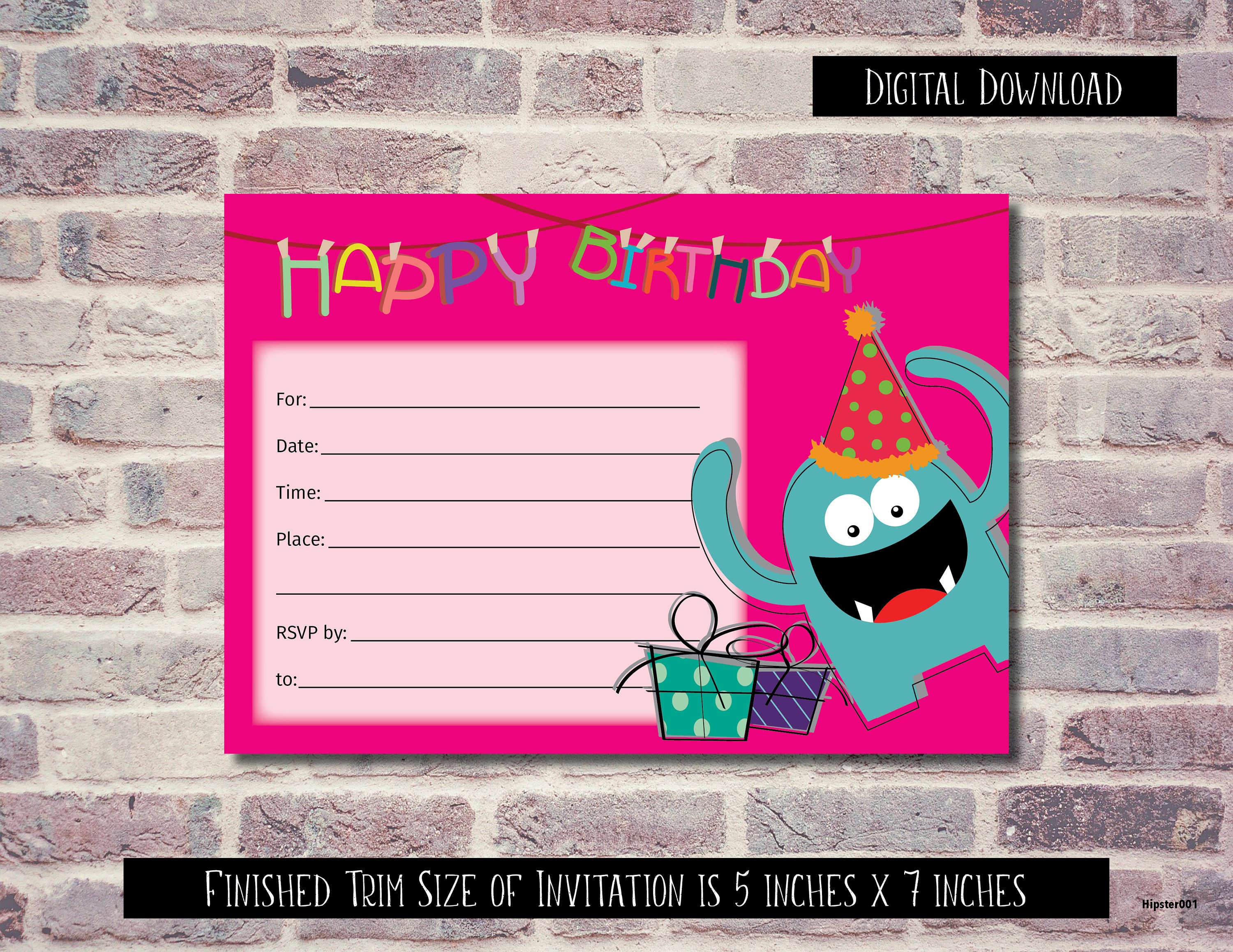 Monster Happy Birthday Fill in the Blank 5x7 Invitation - Etsy