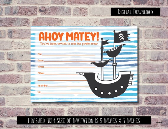 Pirate Ship Ahoy Matey Fill in the Blank Printable 5x7 - Etsy