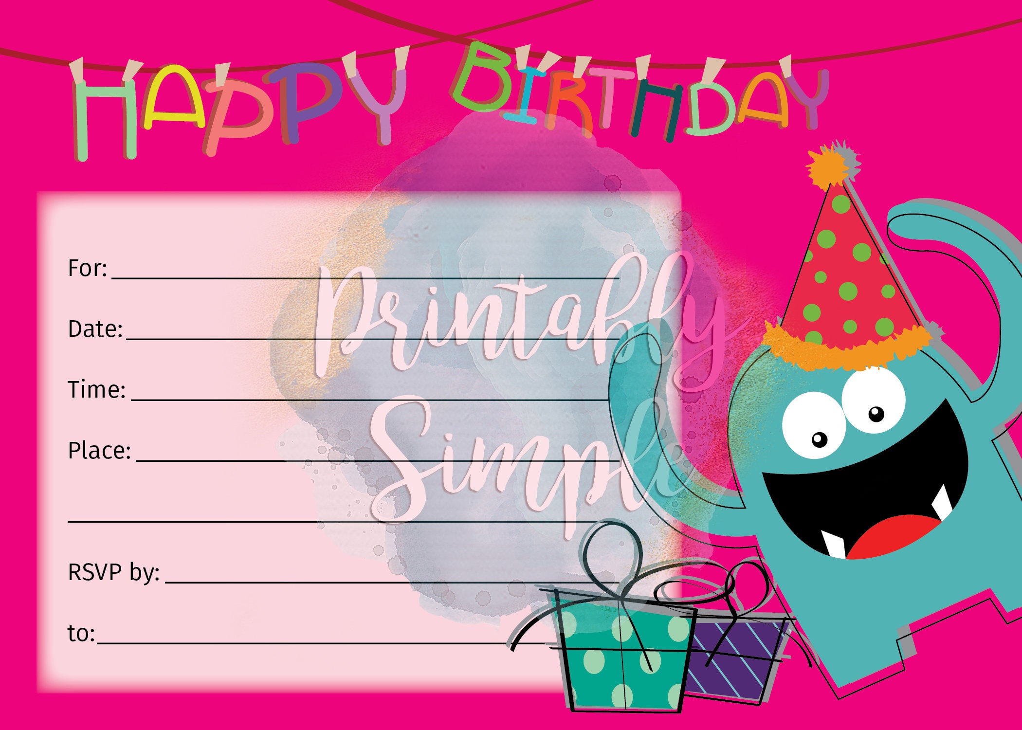 Monster Happy Birthday Fill in the Blank 5x7 Invitation - Etsy