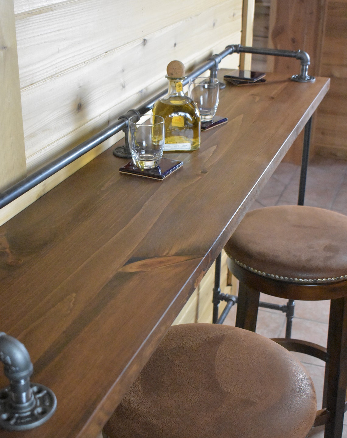Industrial Vintage Style High Bar Table With Drink Rail Solid - Etsy