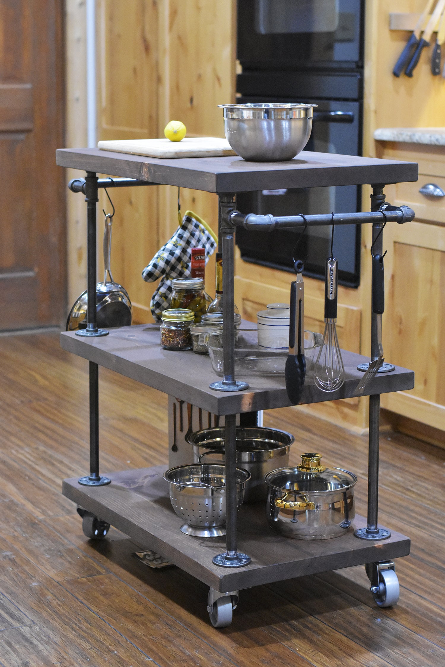 Industrial Farmhouse Kitchen Island Prep Cart With Rolling - Etsy