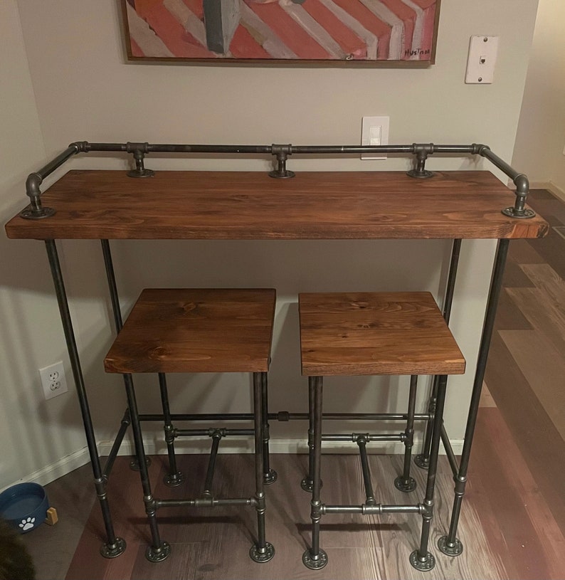 Industrial Vintage Style High Bar Table With Drink Rail Solid - Etsy