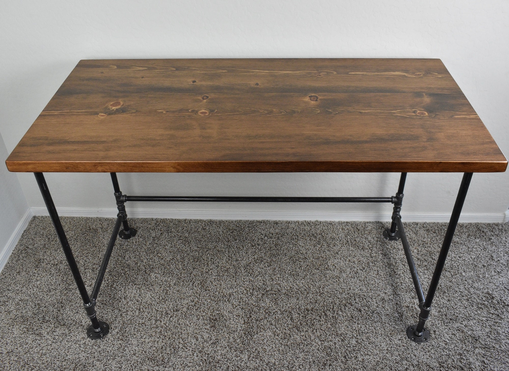 Industrial Desk With Metal Pipe Frame, Vintage Rustic Style Office Desk ...