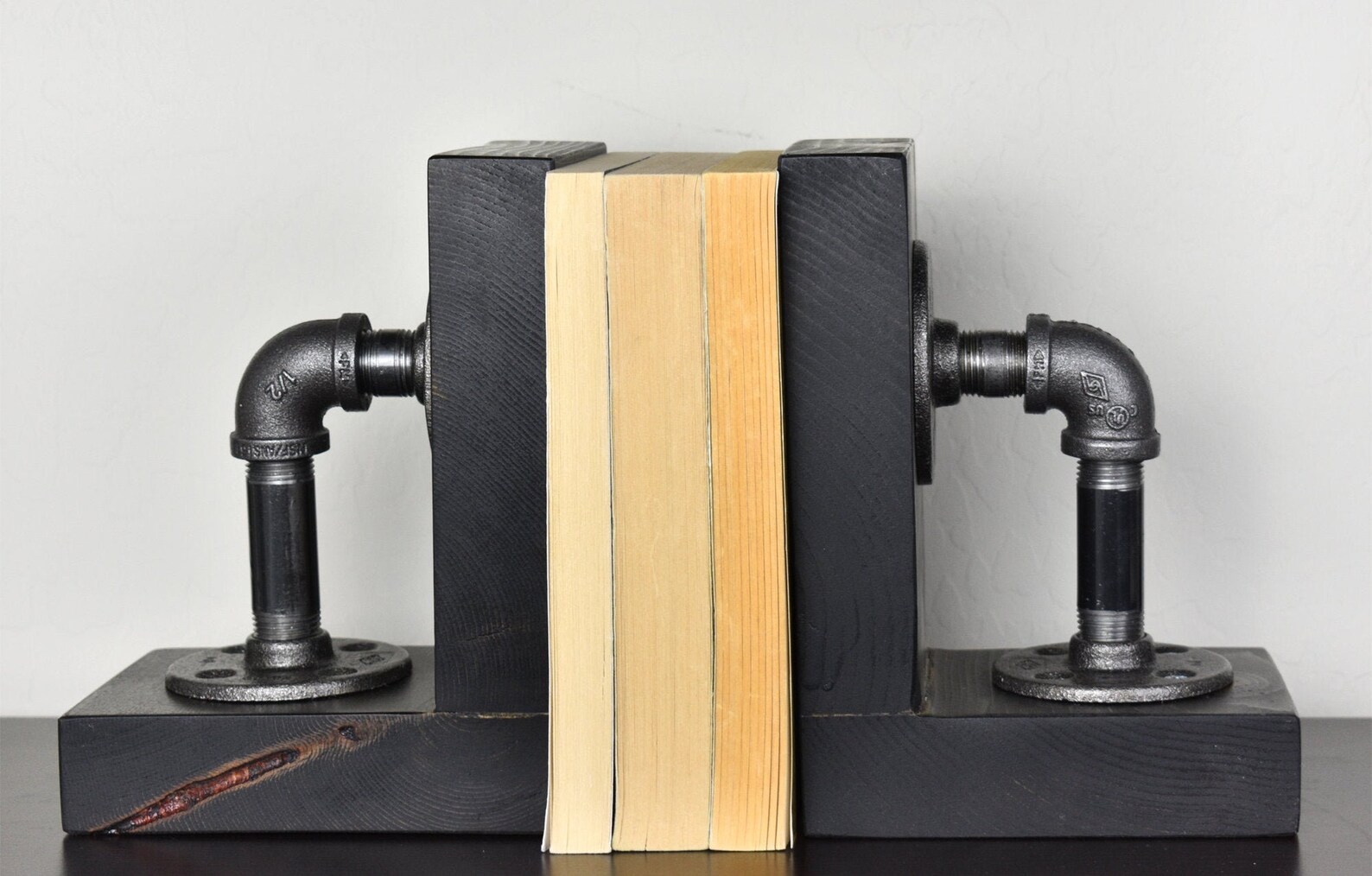 Industrial Rustic Bookends Set of 2 Heavy Wood Bookends With | Etsy