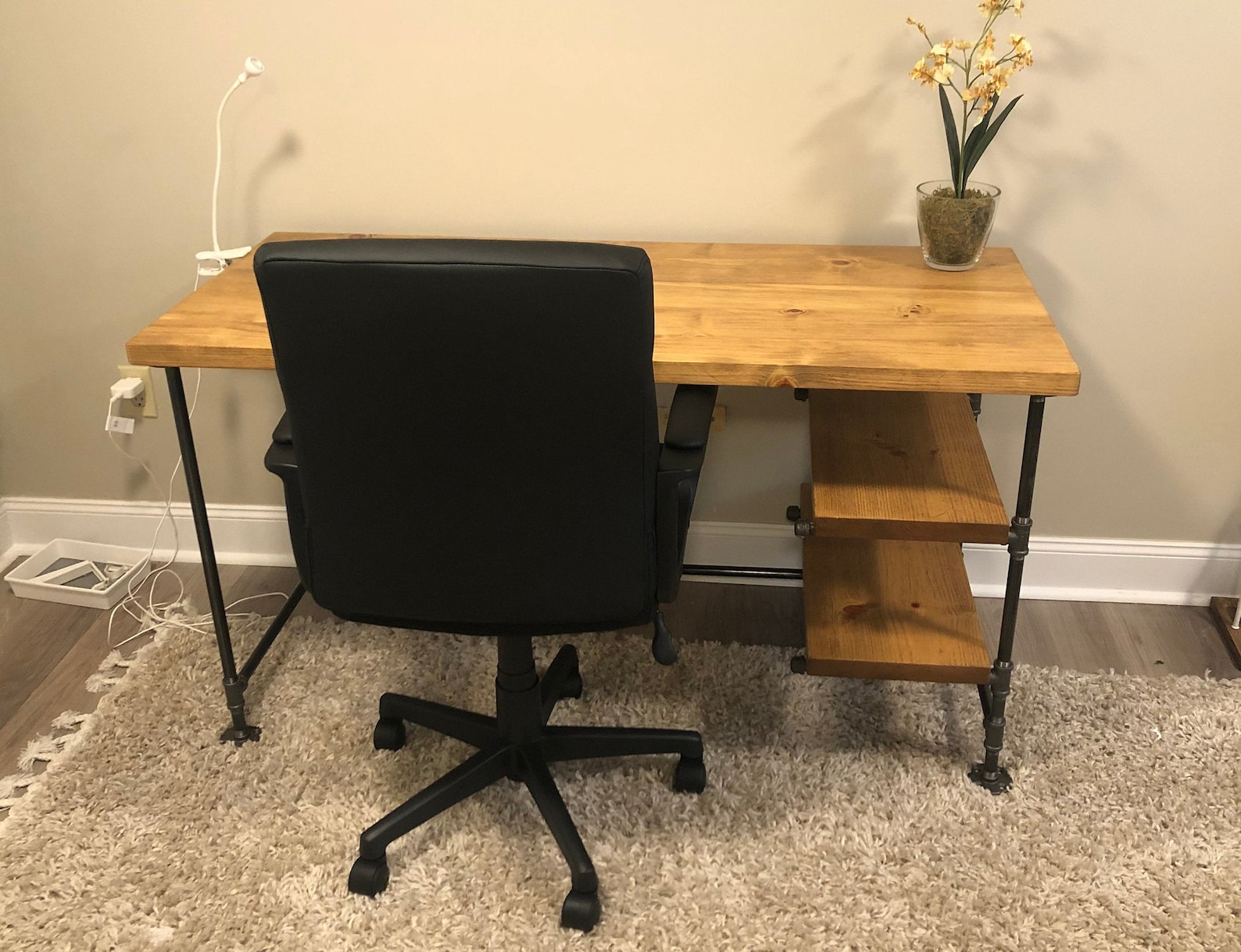 Industrial Desk With Pipe Frame and Shelves, Vintage Rustic Style ...
