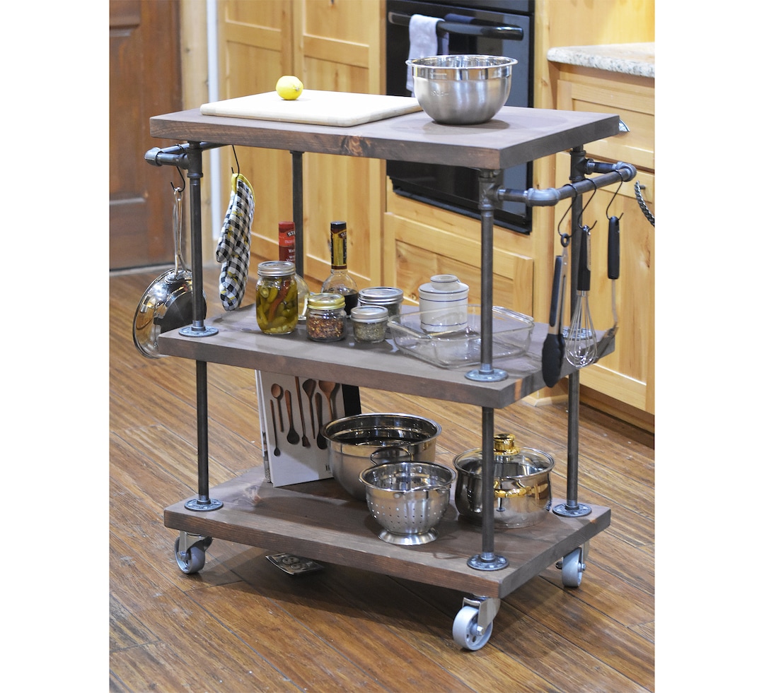 Industrial Farmhouse Kitchen Island Prep Cart With Rolling Casters ...