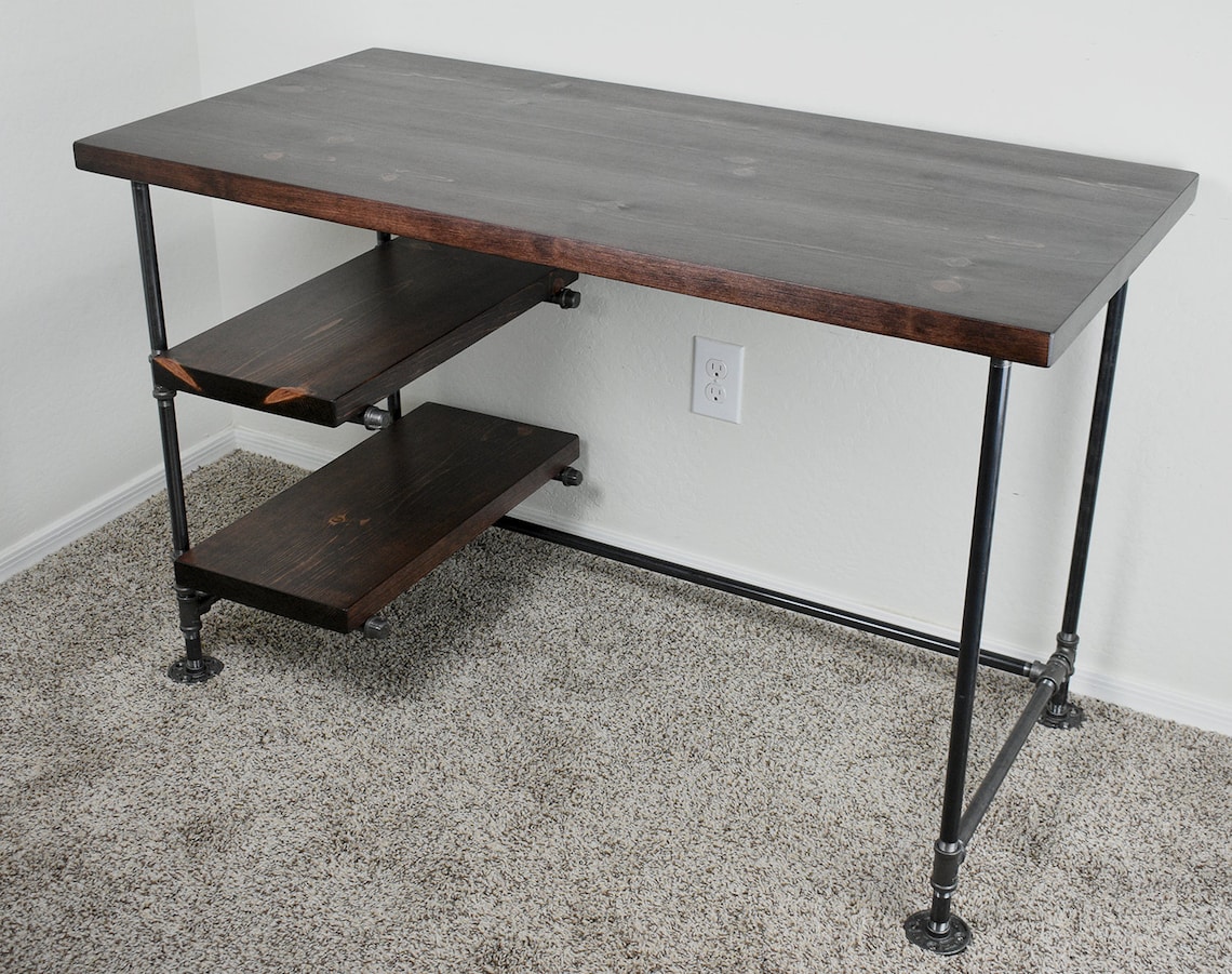 Industrial Desk With Pipe Frame and Shelves Vintage Rustic - Etsy