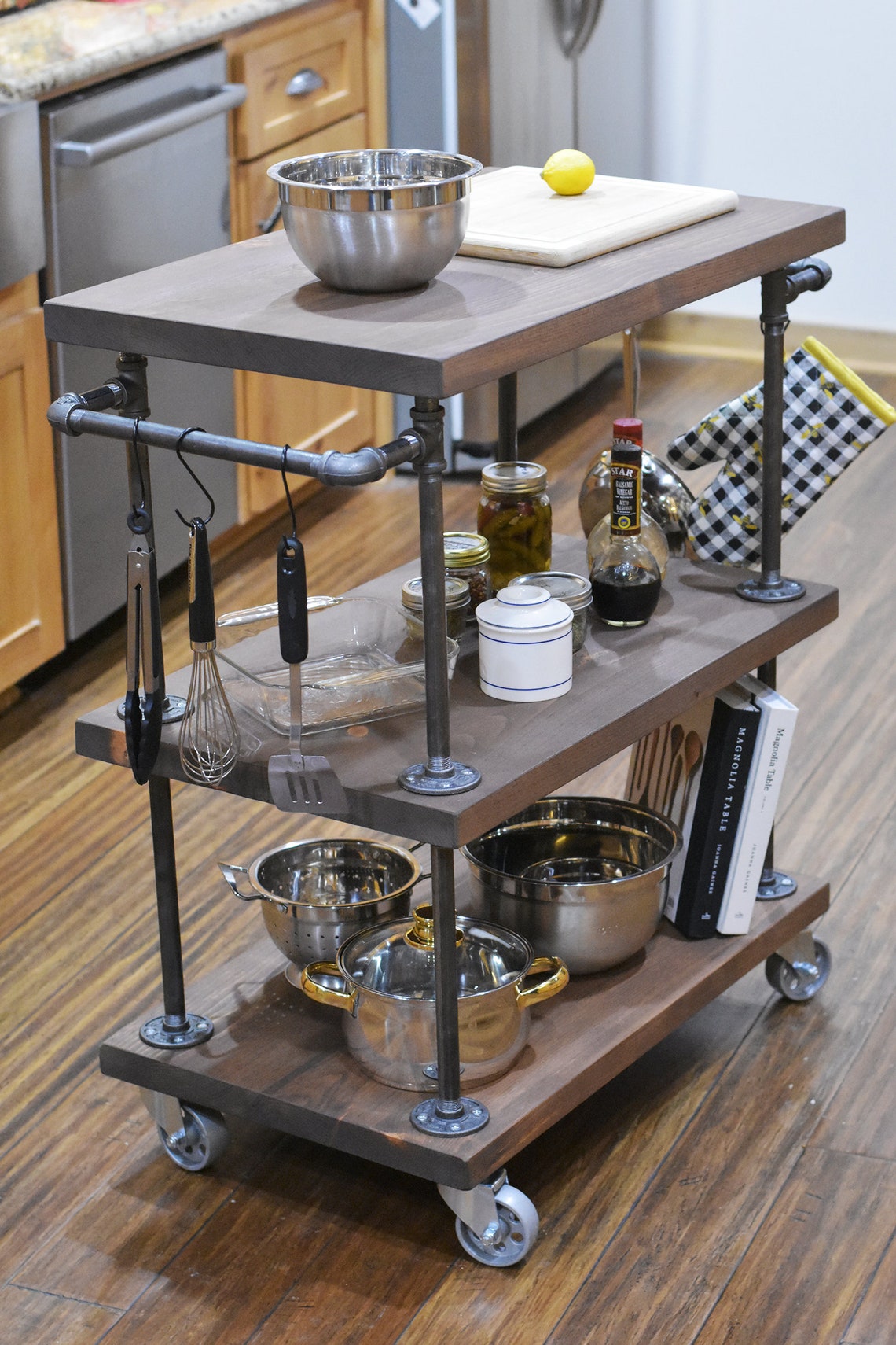 Industrial Farmhouse Kitchen Island Prep Cart With Rolling - Etsy