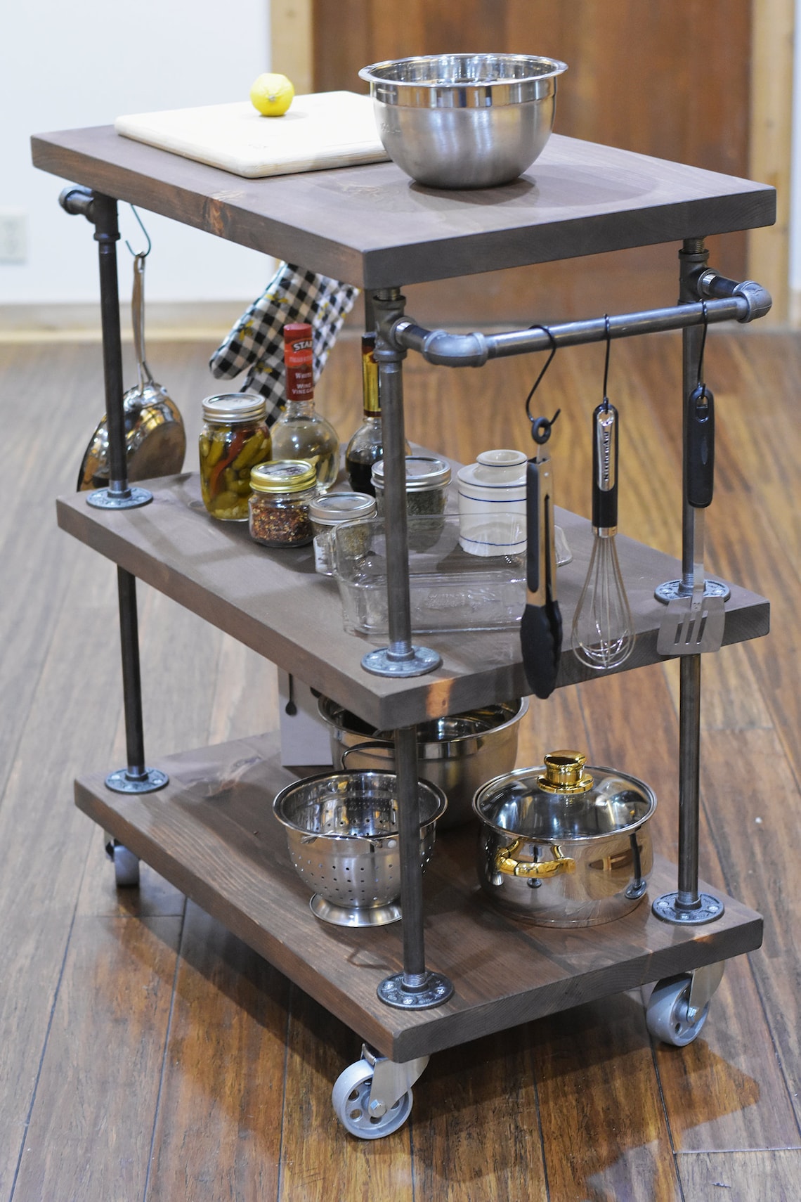 Industrial Farmhouse Kitchen Island Prep Cart With Rolling - Etsy